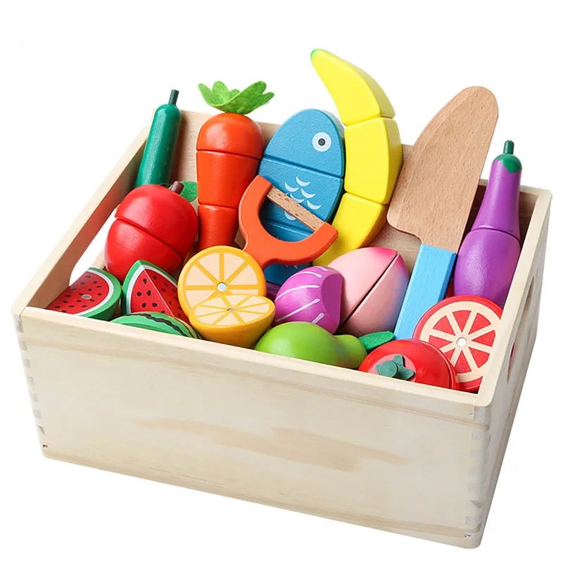 2019 Wooden Box Cutting Food Magnetic Fruits And Vegetables Kitchen Set ...