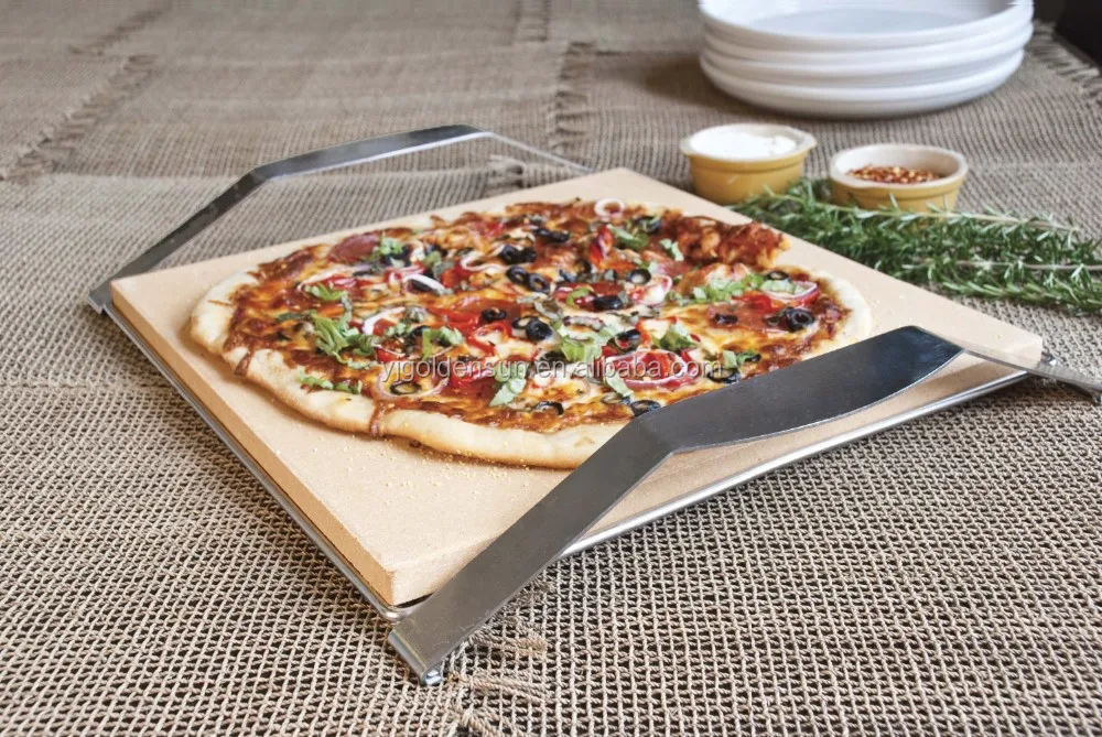 15 X 15 Inches Square Ceramic Baking Pizza Stone Set With Stainless ...