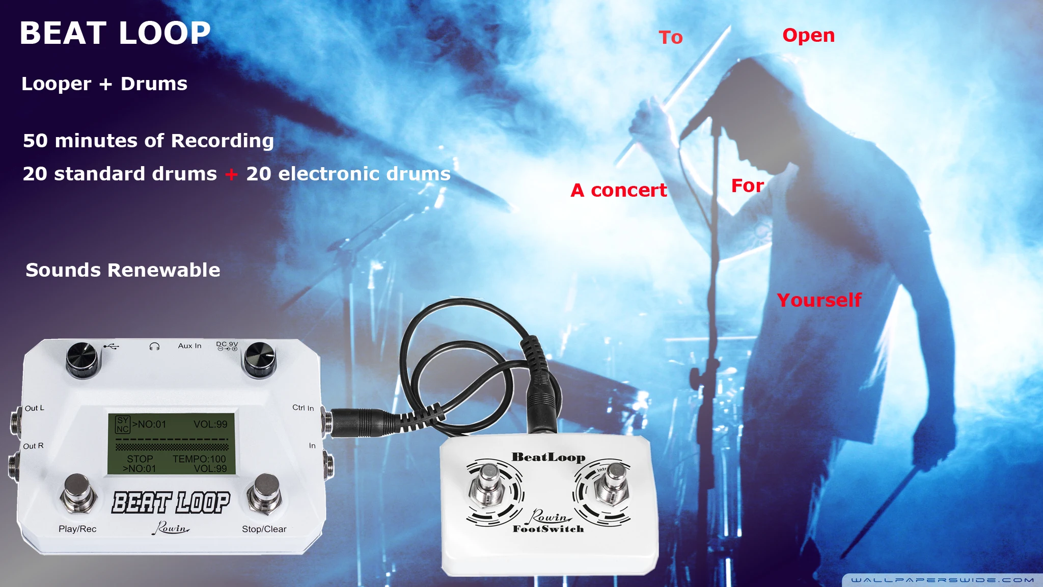 Rowin Lbl-01 Beat Guitar Looper With Drum Pedal For Musical Instruments ...