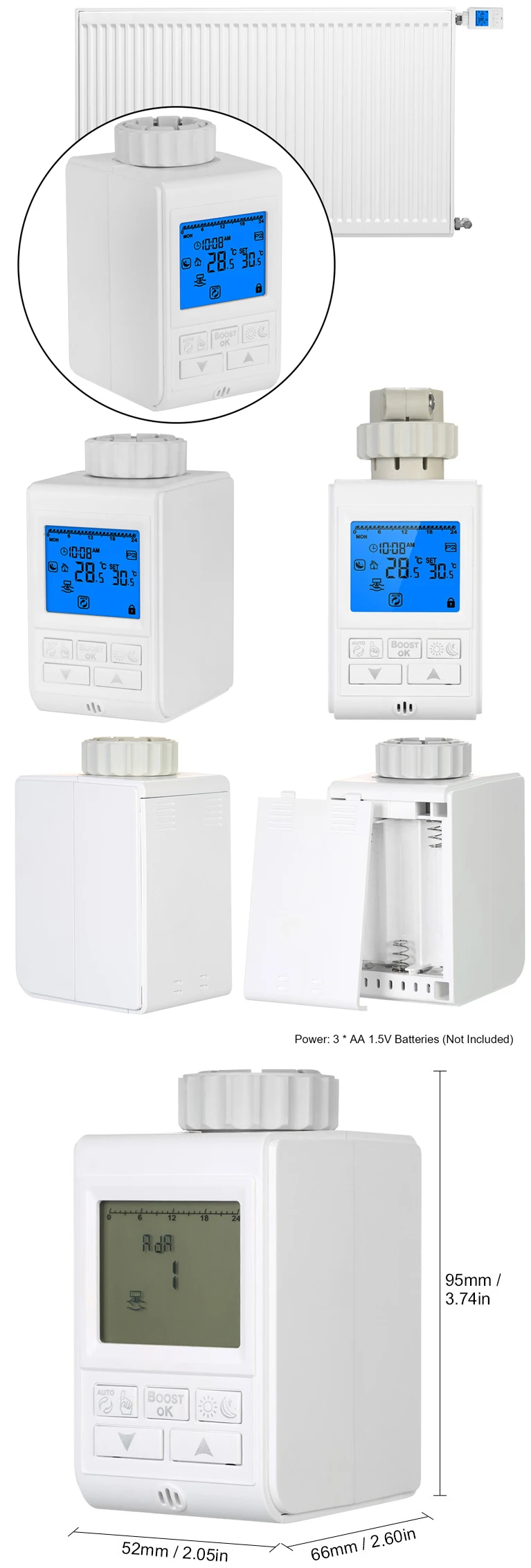 Hy10rt Trv Valve Electronic Lcd Thermostat Head Zigbee Radiator Heating ...