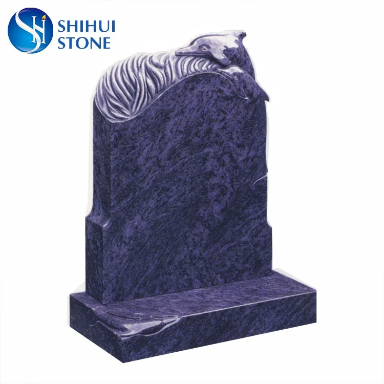 European Blue Pearl Granite Dolphin Headstone Designs Wholesale