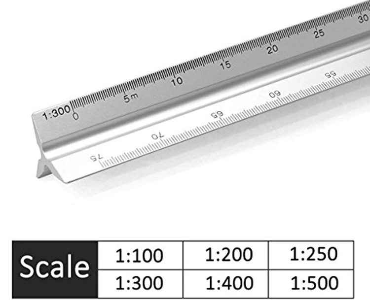 Golden Color Three Edge Triangle Scale Ruler Metal Aluminum Engineering ...