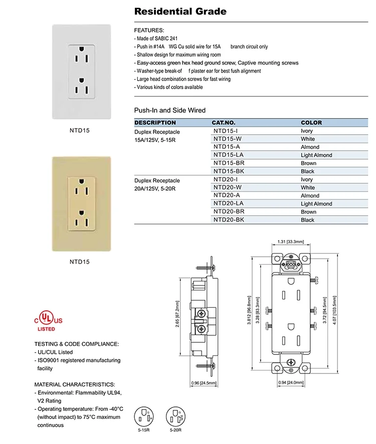 Standard Grounding 125V 15A Electric Wall Sockets and Switches ...