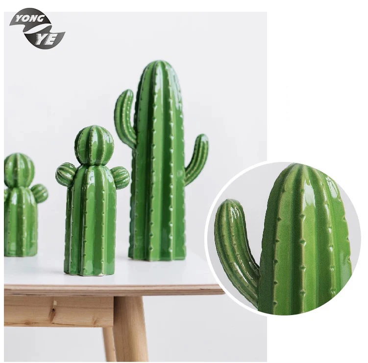 Indoor Table Top Plant Pot - Golden Cactus Shape Ceramic Vase for Decor
