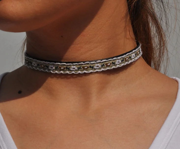 Jeans Fabric Choker Necklace Embroidery Fabric Choker Necklace Fnew ...