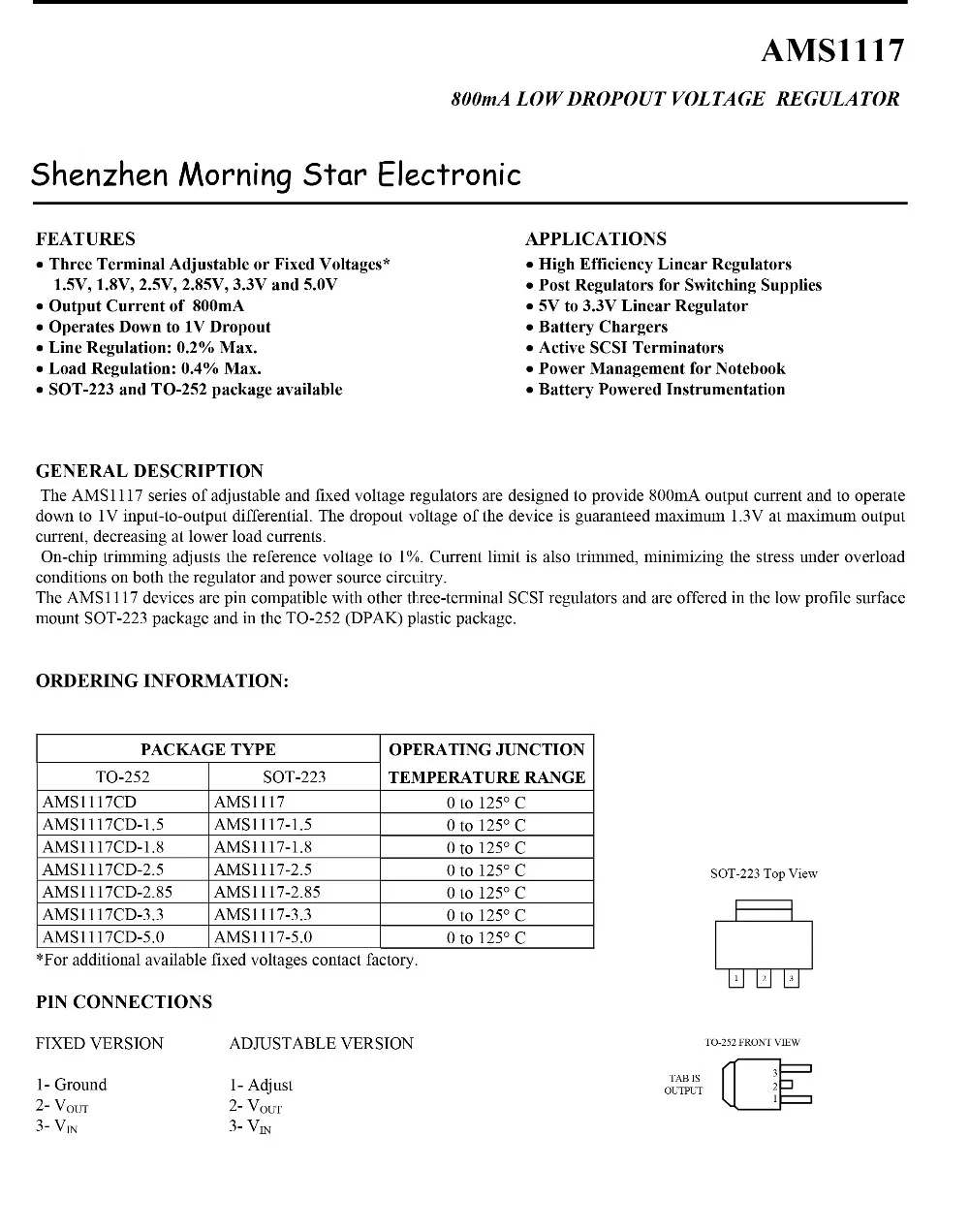 Novo & Original Ams1117 Ams1117-1.2v Ams1117-1.5v Ams1117-1.8v Ams1117 ...