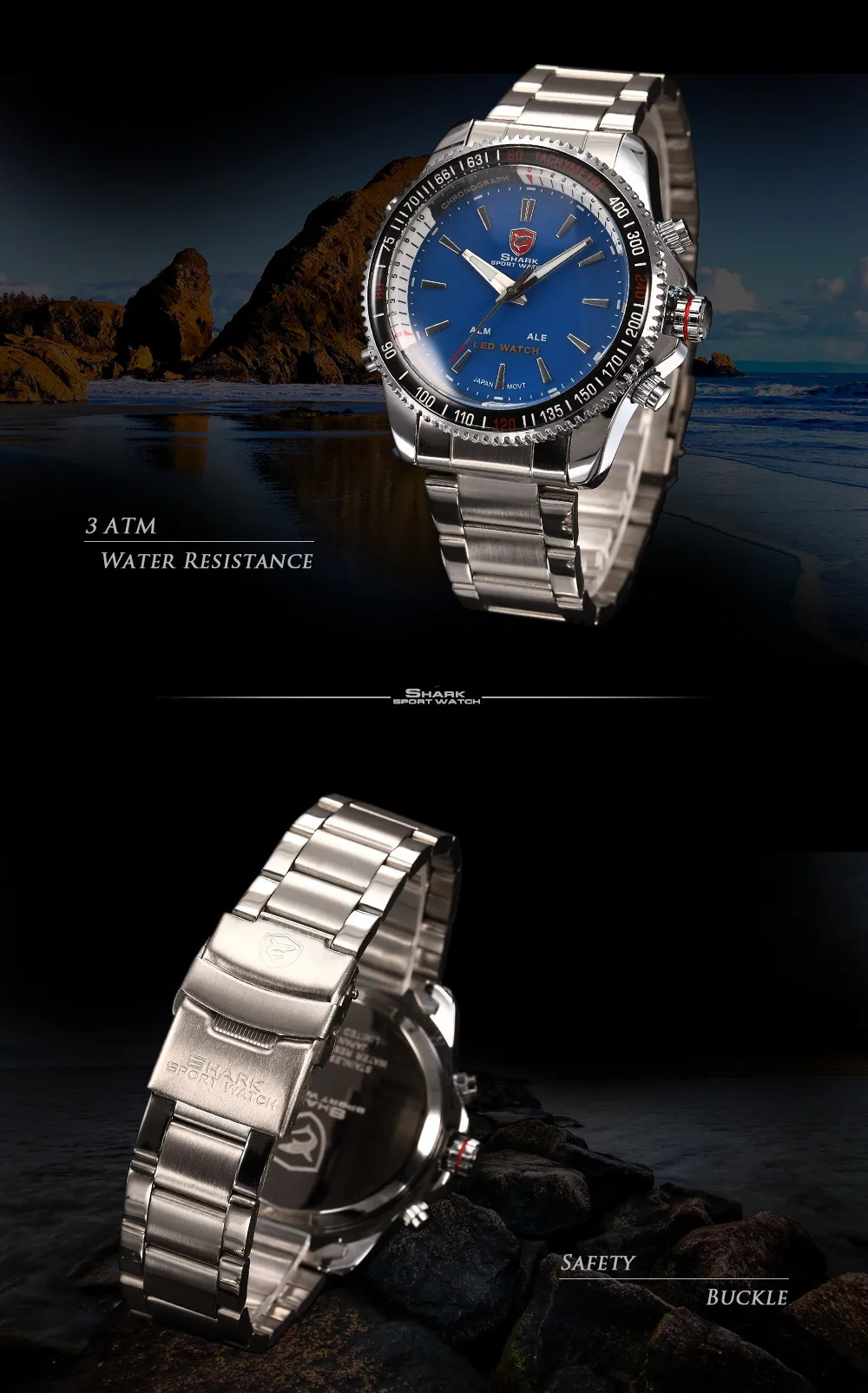 Large Dial Digital Display Japan Movement Quartz Style Led Watch Sh002 ...