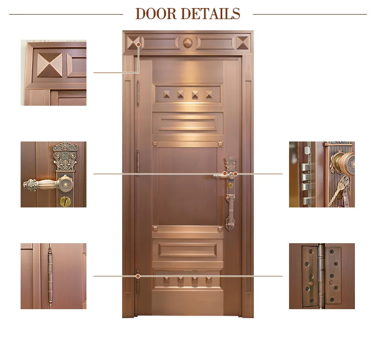 Exterior Double Main Metal Door,Brown Copper Color Steel Security Doors ...
