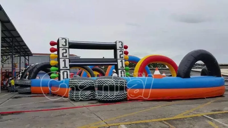 Commercial Outdoor Inflatable Giant Speedyway Go Kart Race Track For ...