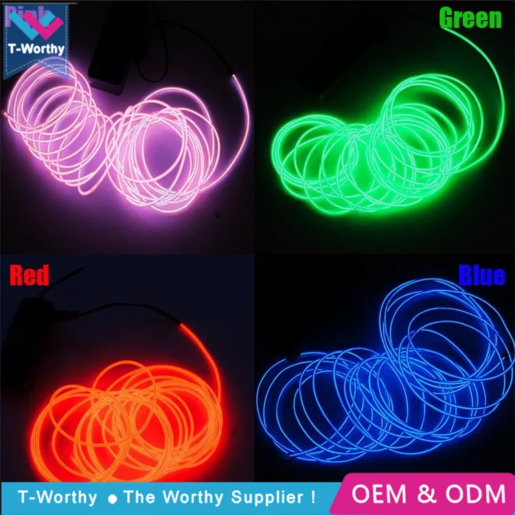 Cable electroluminiscente de neón flexible resplandeciente con pilas de ...