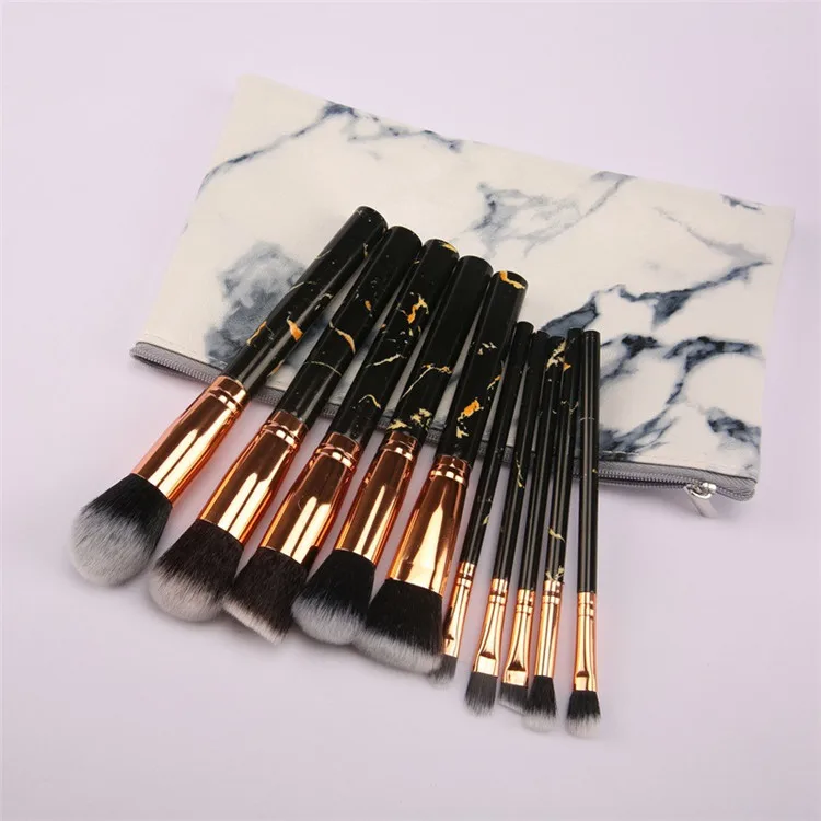 Marble Makeup Brushes 10pcs Soft Synthetic Make Up Brush Set For ...