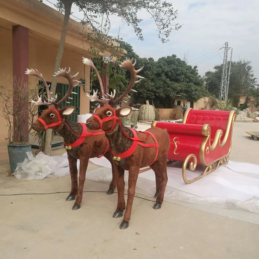 Wholesale Life Size Christmas Fiberglass Santa Sleigh with Reindeer ...
