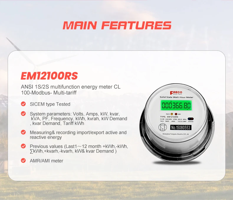 Em12100rs Ansi 2s Two Phase Three Wire Socket Energy Meter - Buy Ansi ...