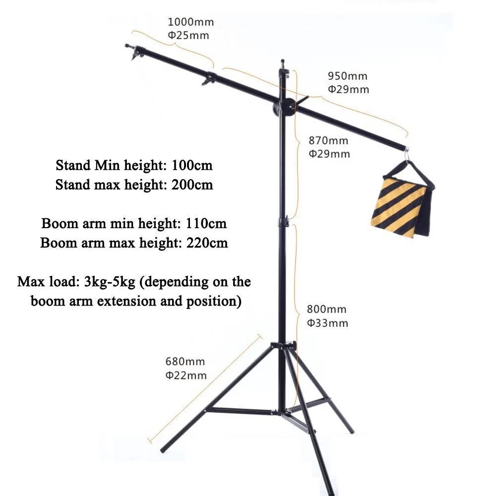 200cm Studio Boom Stand Light Stand 5kg Load Dual Grip Lock Head ...