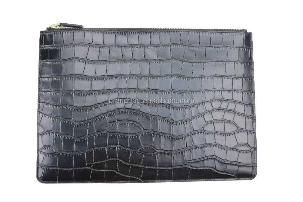 Luxury Black Crocodile Embossing Saffiano Leather A4 Document Holder ...
