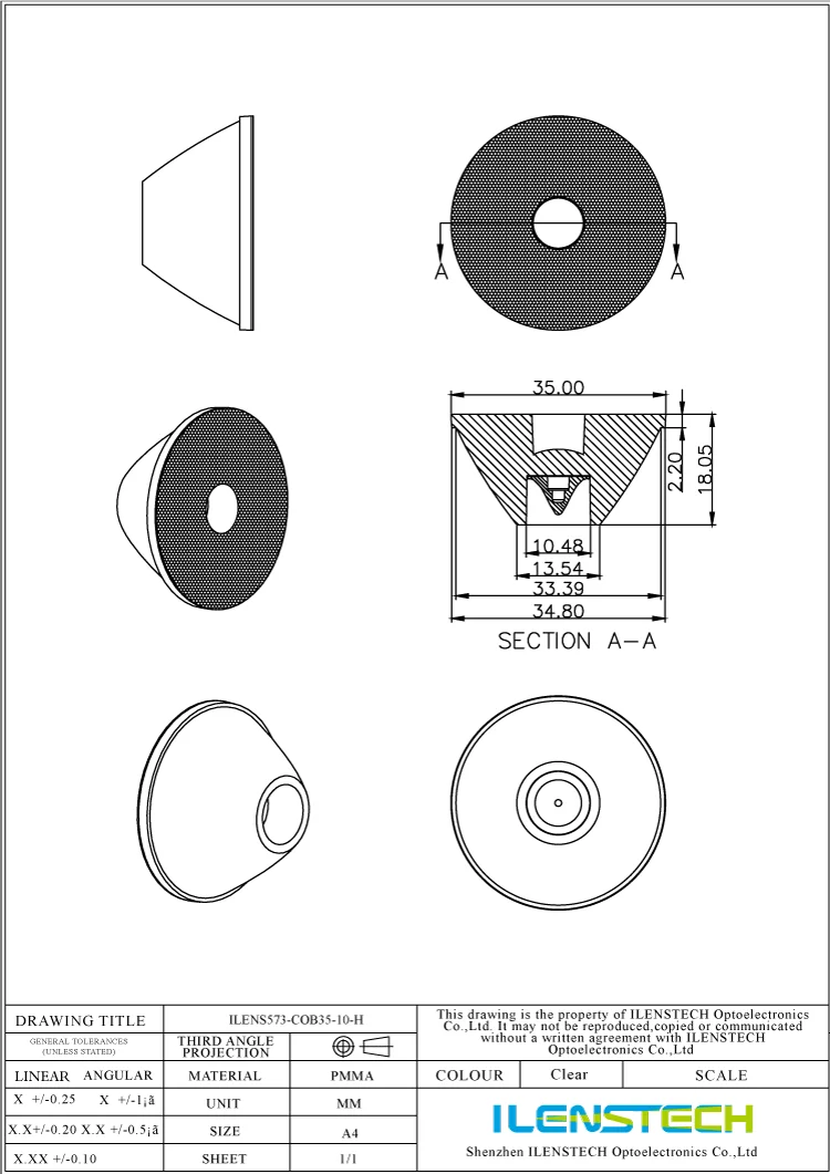 35mm COB LED Lens with 10 Degree Beam Angle - High Brightness