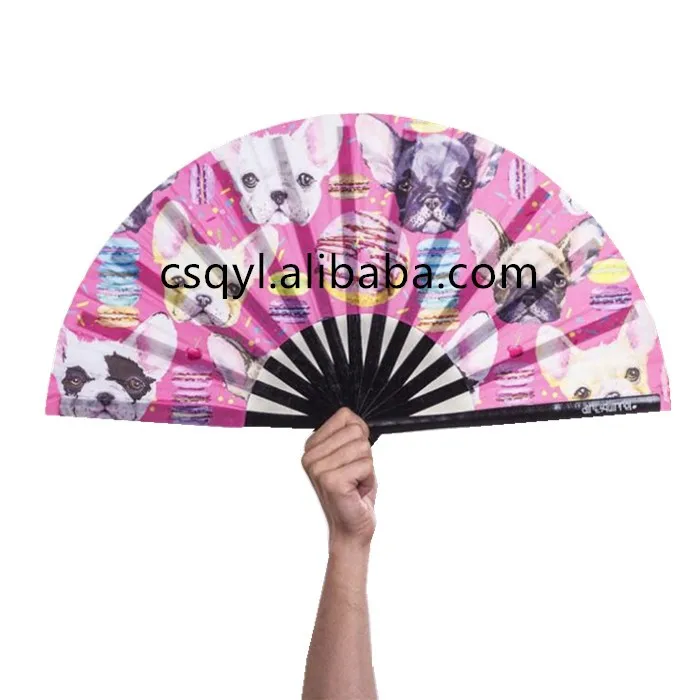 Black Bamboo Ribs Hand Held Folding Fabric Fans 33cm Large Hand Fan ...