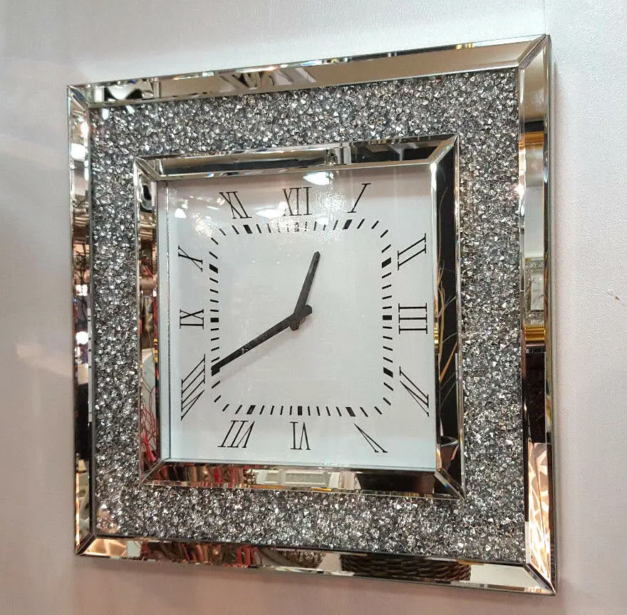 Crushed Diamond Wall Clock - Sparkly Mirrored Decor
