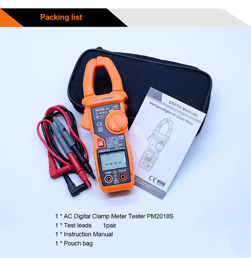 Peakmeter Pm2018s Digital Clamp Meter Auto Range Ac Current Multimeter ...