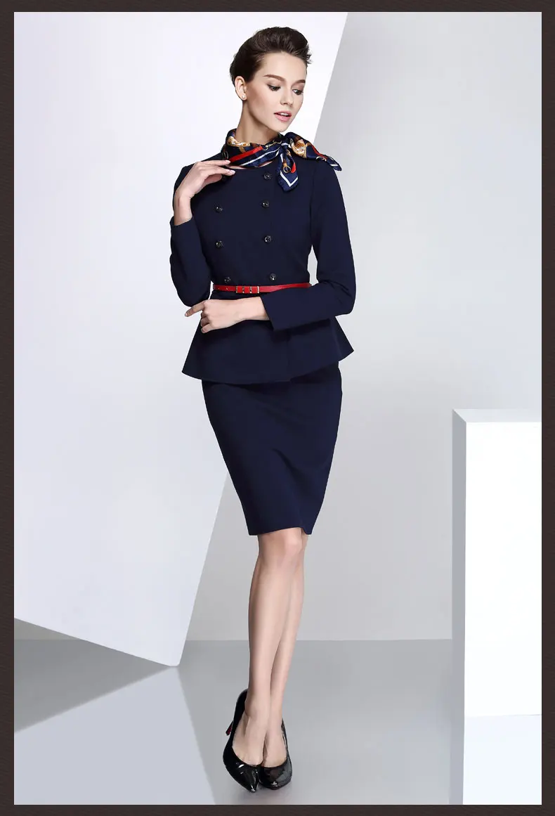 Fashion Airline Flight Attendant Hostess Skirt Stewardess Uniform Suits ...