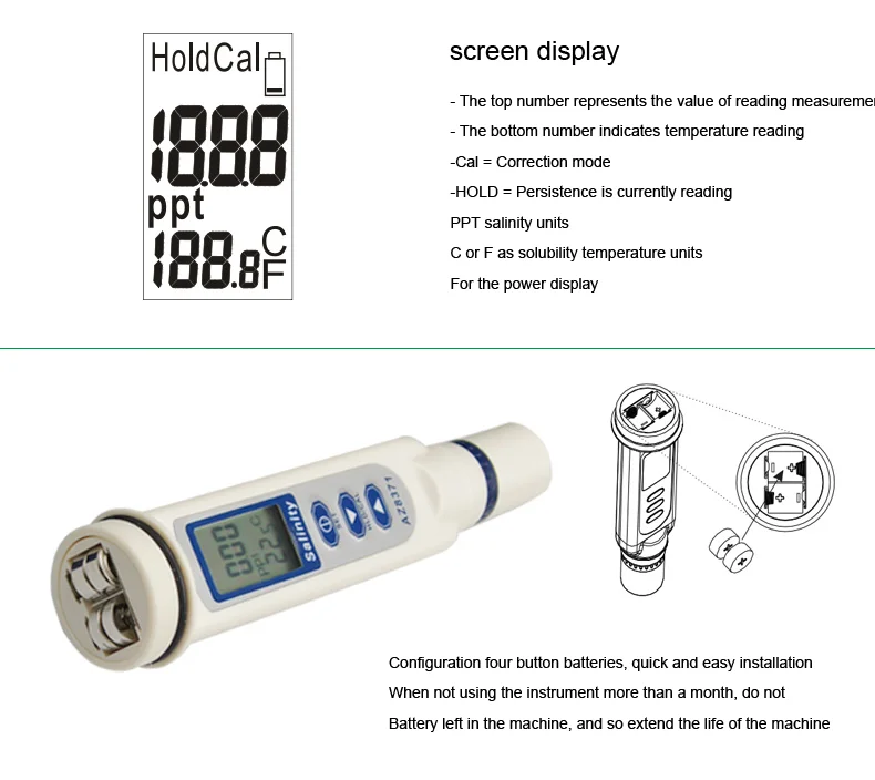 Az 8371 Salinity Meter Range 0.00~10.00ppt(nacl) Digital Display ...