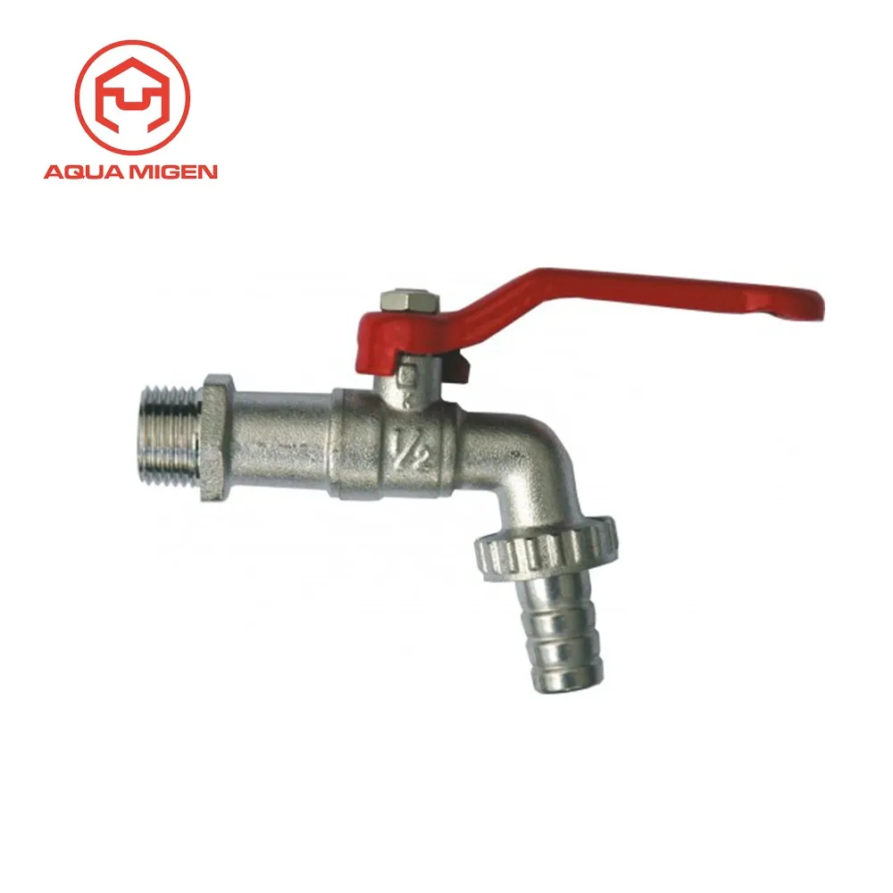 Flat Red Steel Handle Brass Tap with Zinc Exit Port