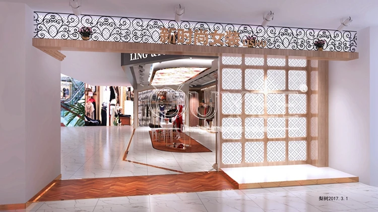 Gold Garment Rack Gondola Lady Clothes Shop Layout Design Vitrine Glass ...