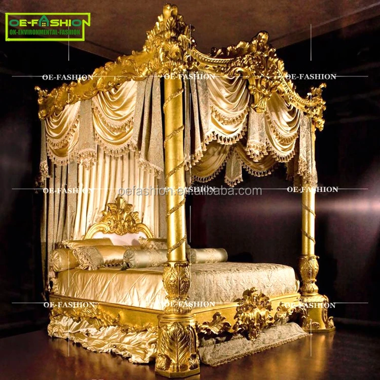 Luxury Italy Style Solid Wood Hand Carved Double Bed - Eco-friendly ...