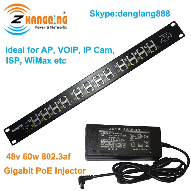 GPOE-12-1U Rack Mount Panel - Passive Gigabit Poe Injector
