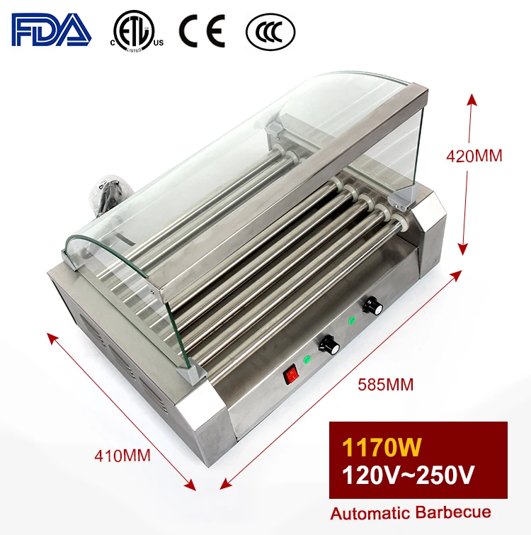 Automatic Hot Dog Griller - Stainless Steel 9 Roller