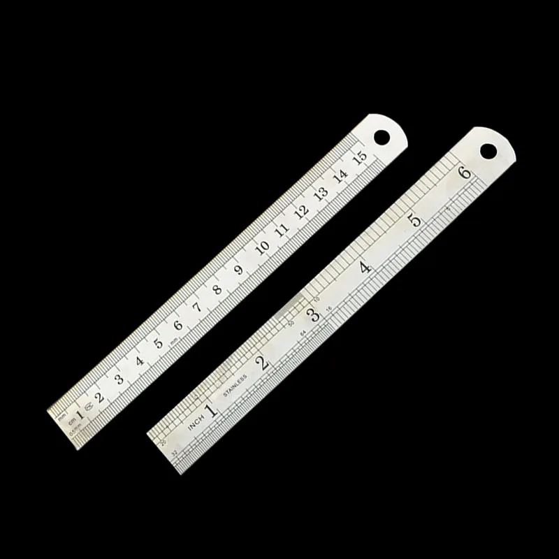 High Quality 2-sided Scale 15cm Steel Metal Ruler Stationery Metric ...