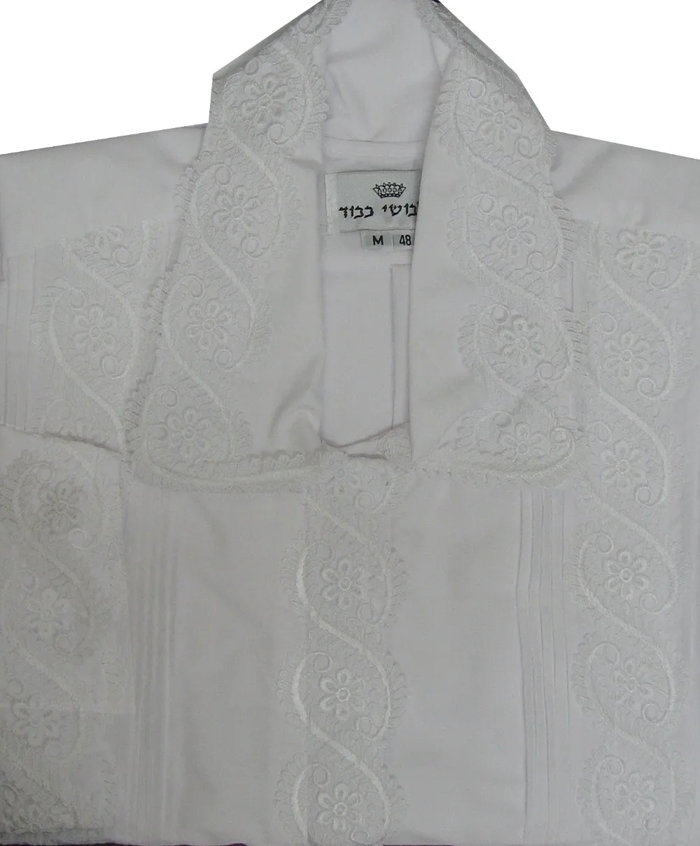 Jewish Men Long Robe Long T Shirt Lace Trim Embrodiery Kittel 100% ...