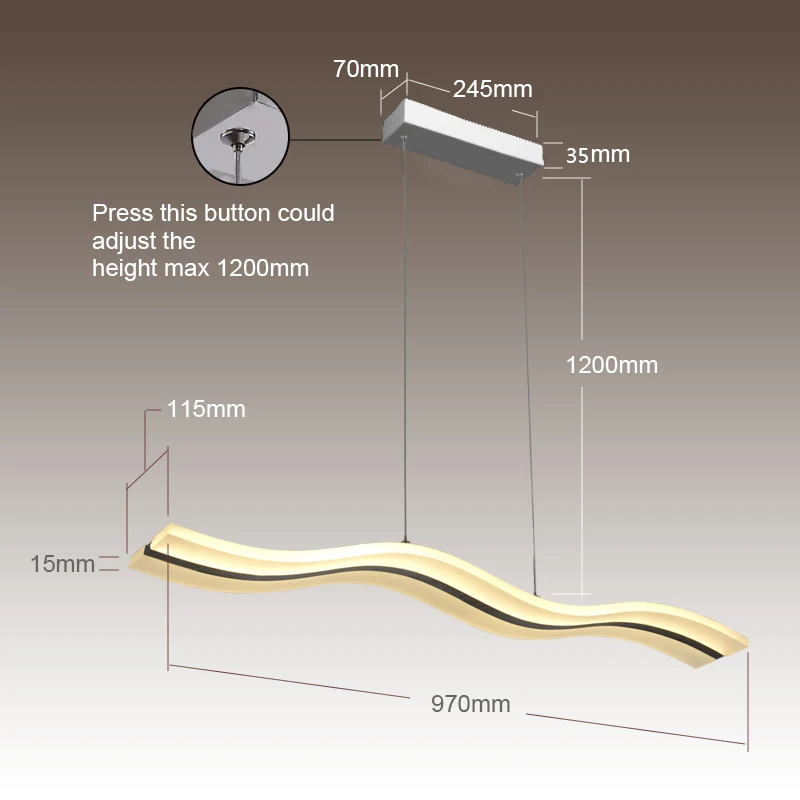 Modern Led Pendant Light Wave Shape Hanging Light For Dinning Room ...