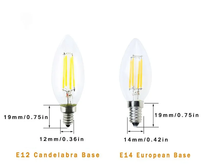 2w E14 Base Dimmable C35 Led Filament Light Replacement Incandescent ...