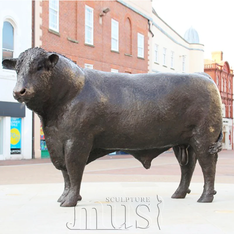 Life Size Bronze Angus Bull Sculpture - Western Style Decor