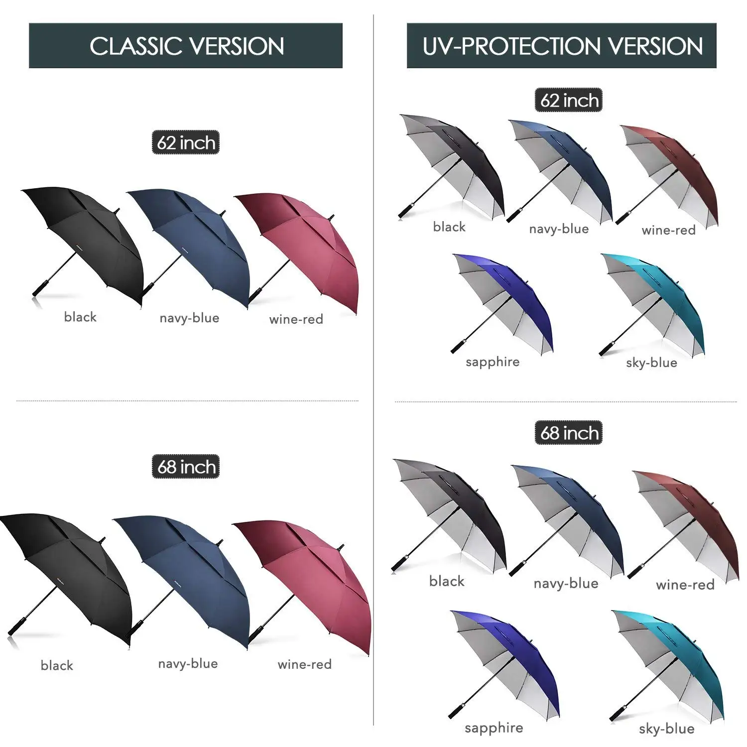 62/68 Inch Windproof Golf Umbrella - UV Protection & Custom Designs