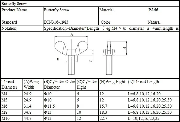 Plastic Polyamide Nylon PA66 Wing Screw - Durable & Versatile