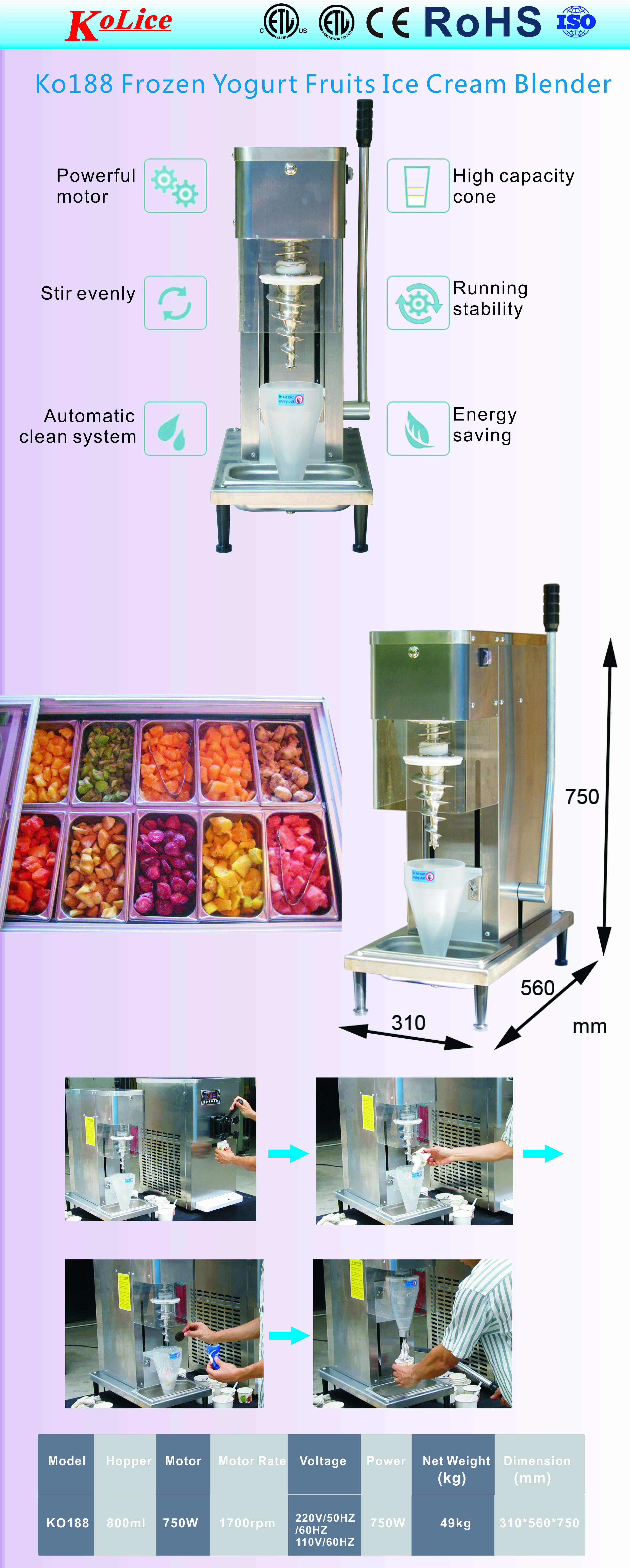 Snacks Yogurt Ice Cream Blender Real Fruit Ice Cream Mixer/swirl Fruits ...