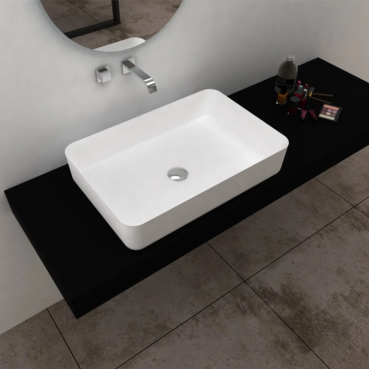Sm-8349 Luxury Rectangular Solid Surface Resin Special Wash Hand Basin ...