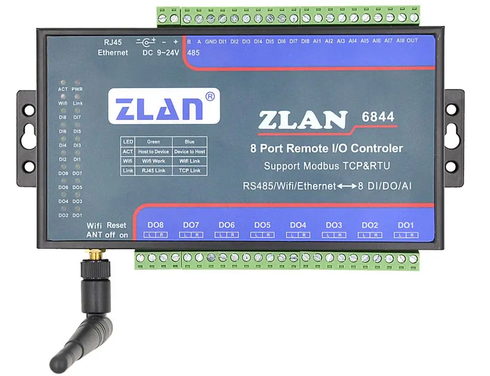 ZLAN6844 8 channels WIFI + LAN + Modbus TCP/RTU i/o module Remote I/ O ...