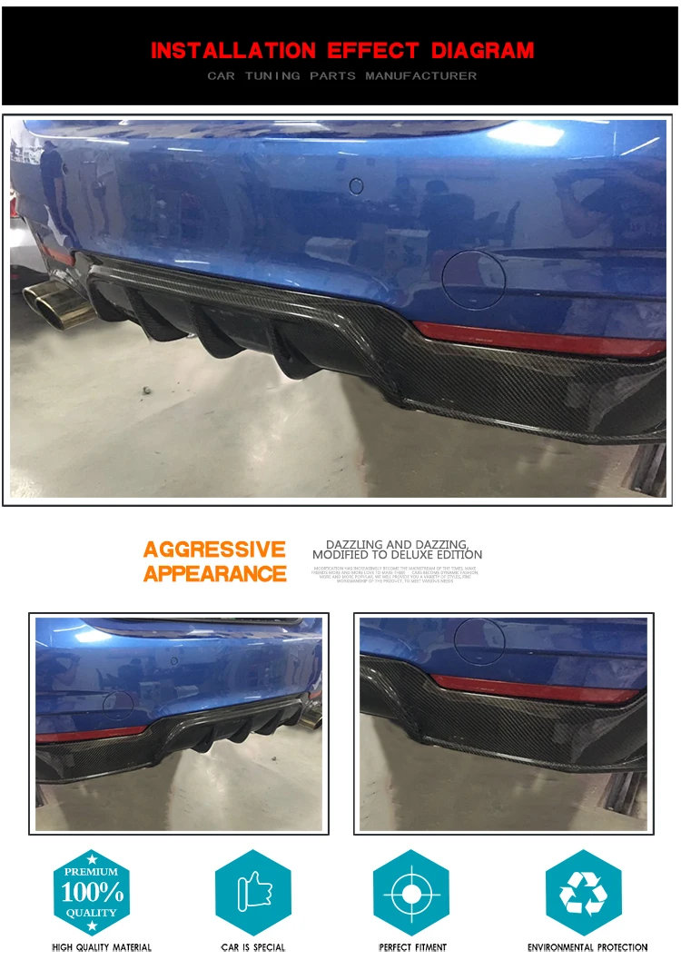 Carbon Fiber F32 Car Rear Diffuser Lip for BMW 435i 440i F33 F36 M ...