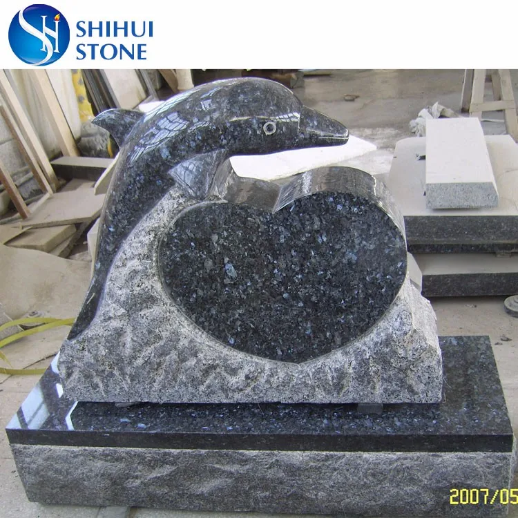 Wholesale Blue Pearl Granite Headstone with Dolphin Design