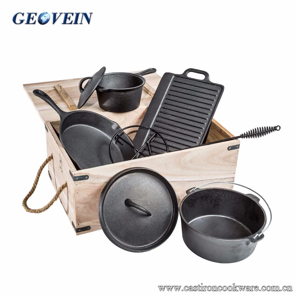 7 Pcs Cast Iron Pot Pan Sets Cookware Set Cast Iron Camp Cookware - Buy ...