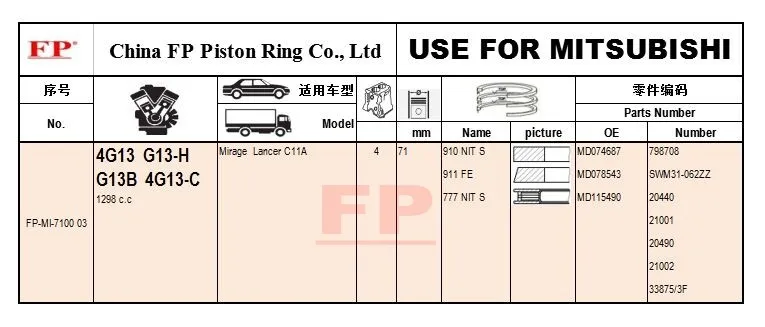 Piston Ring for MITSUBISHI G13-H 4G13 G13B 4G13-C Engine