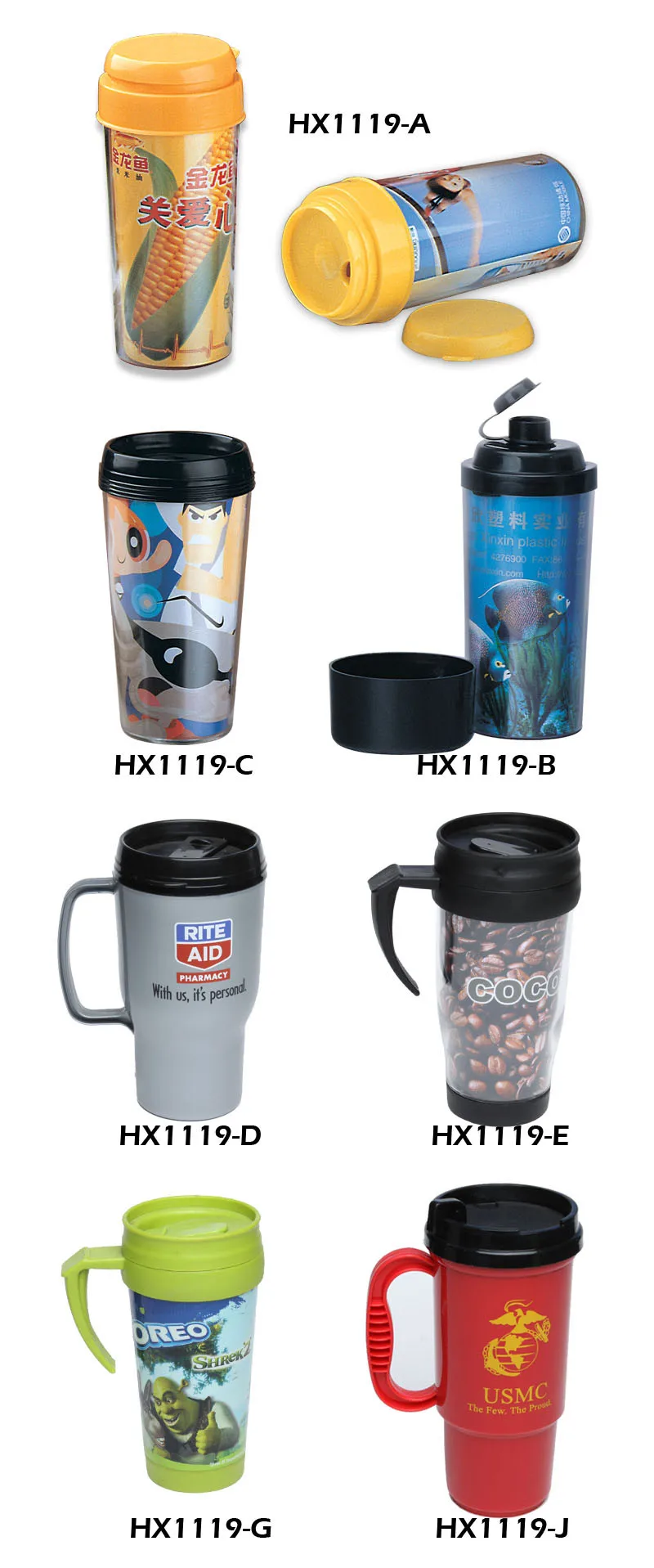 Promotional Paper Insert Plastic Coffe Travel Mug Double Wall Coffee ...