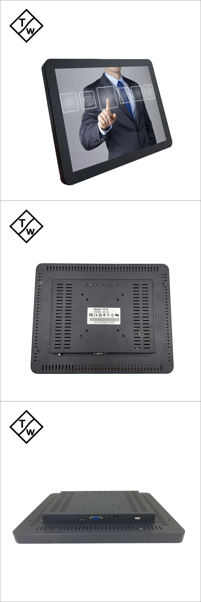 TC15 Metal Frame 15 Inch IPS VGA Monitor with Touch Screen