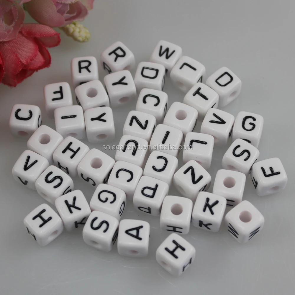 Hot Sale 10mm Cube White Mixed Letters Acrylic Alphabet Beads - Buy ...