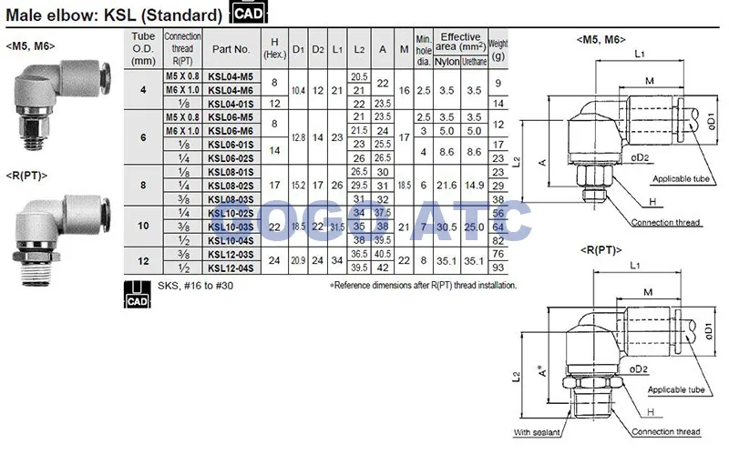 SMC Type High Quality Fitting KSL10-03S O.D10mm Thread Rc3/8 Male Elbow High Speed Rotary One ...