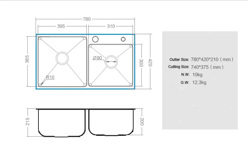 Stainless Steel Double Bowl Kitchen Sink With Faucet Hole - Buy ...