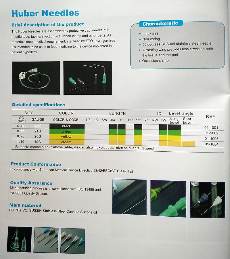 Disposable Huber Needle Sizes With Fixed Wing - Buy Huber Needle With ...
